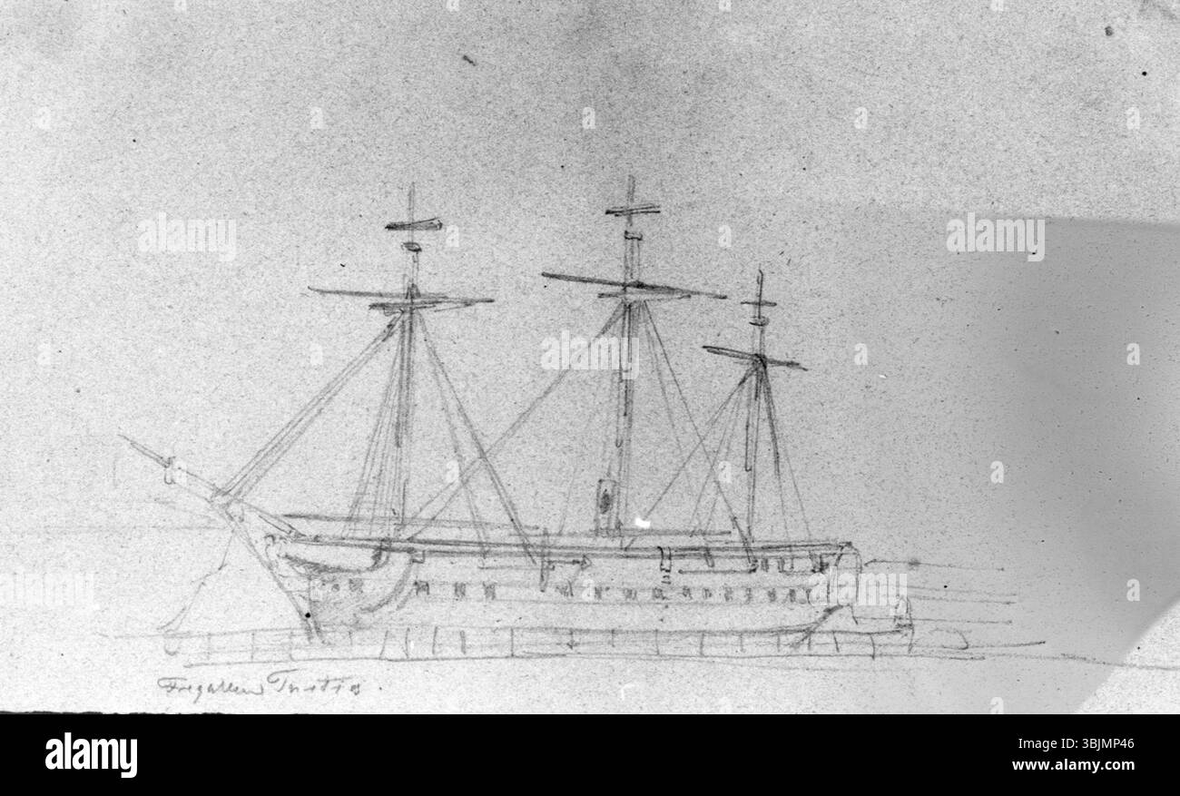 'Thetis' by Emanuel Larsen (1823–1859) is a drawing of the Danish naval ...