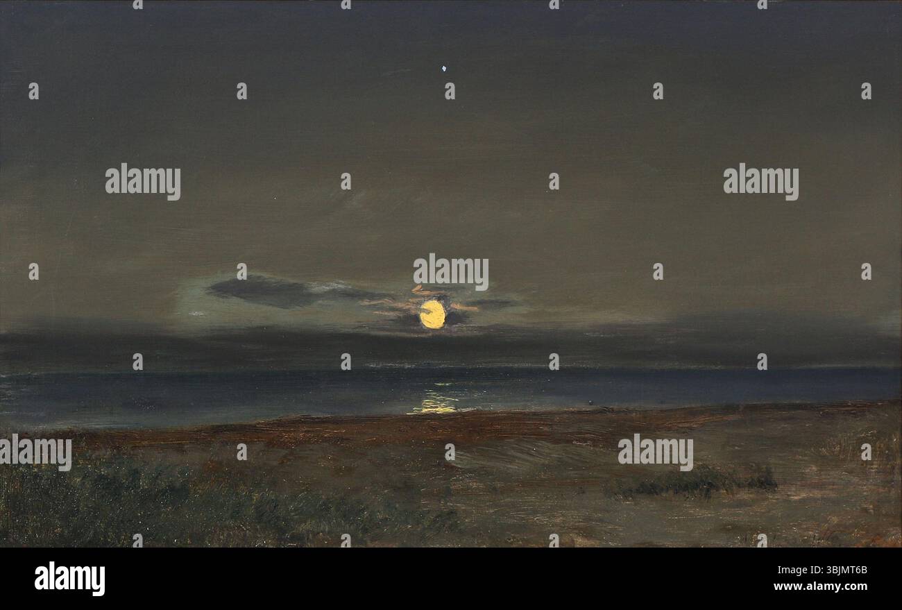 Janus la Cour's 1880s painting *Måneopgang over en kyst* (Moonrise over ...