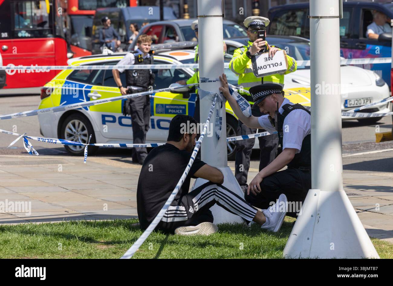 London, UK. 16th June, 2025. Police speak to the Bus driver. A number 11 Double decker bus ...