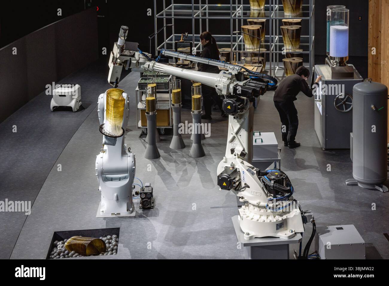 The Japan pavilion, featuring a robotic factory area making ...