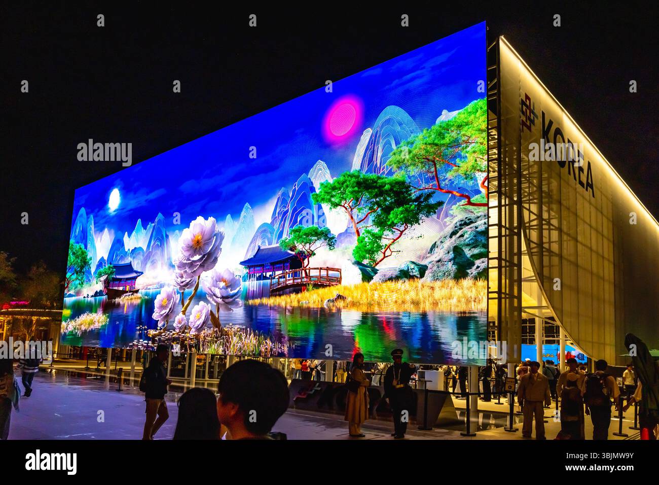 Night view of the Republic of Korea pavilion at the World Expo 2025 in ...