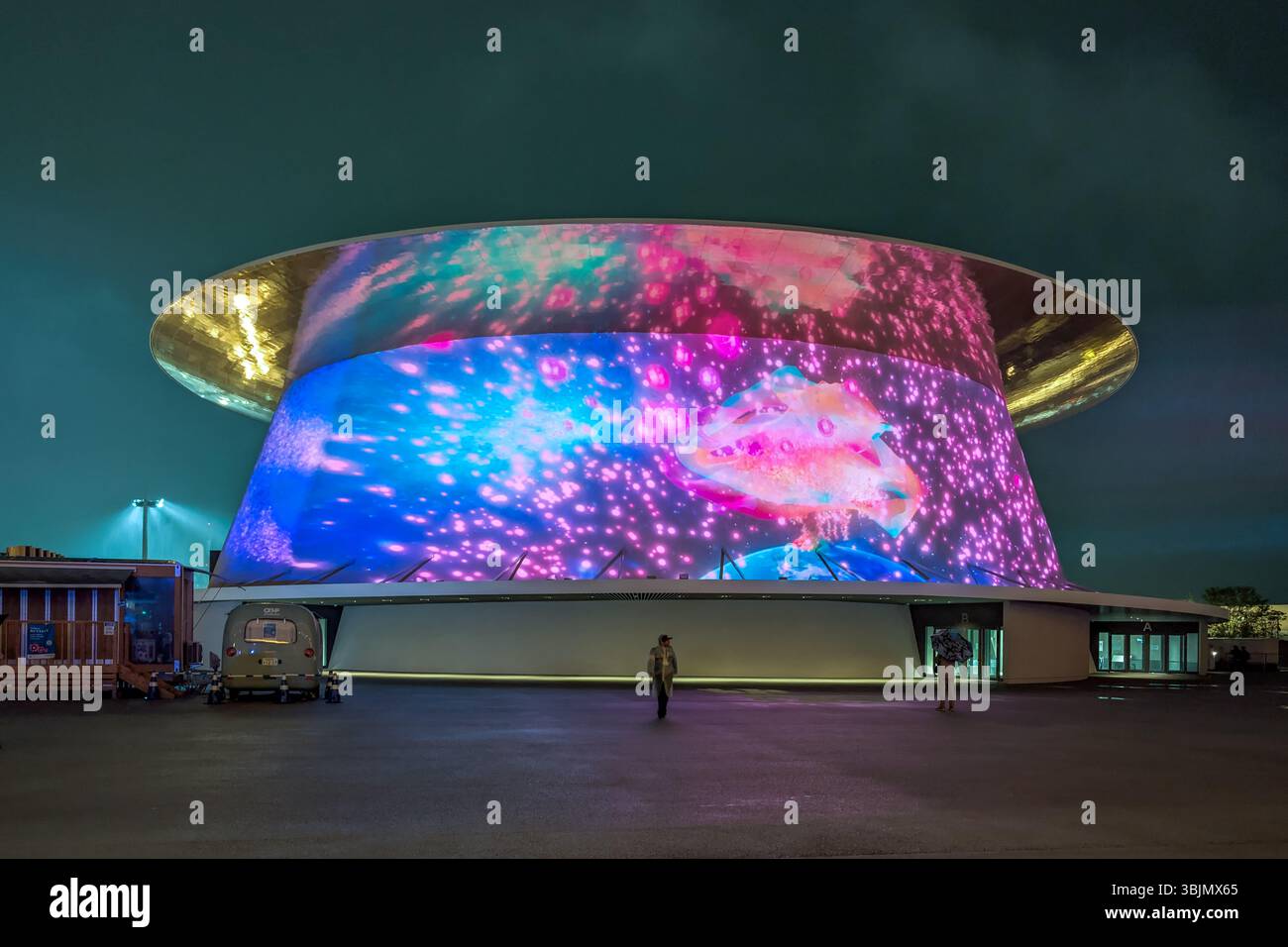 EXPO Hall “Shining Hat” , used at night as a stage for projection ...