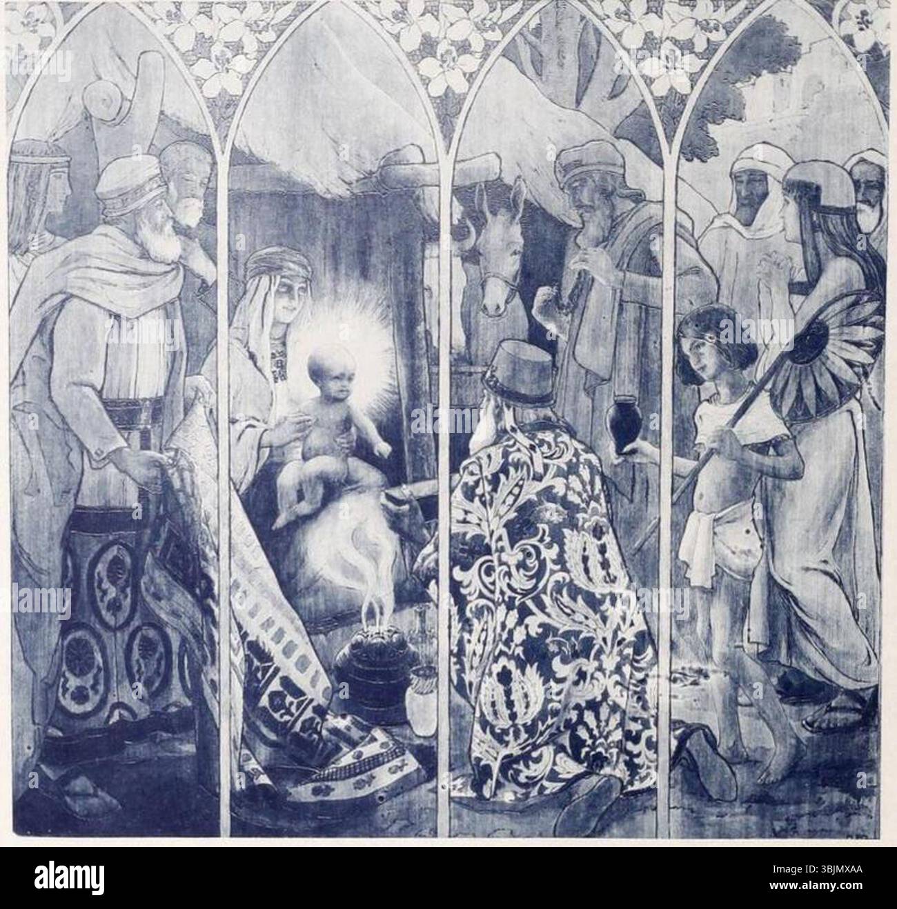 Gaston Marquet's 1901 artwork 'Adoration des Mages' is a pyrographic ...