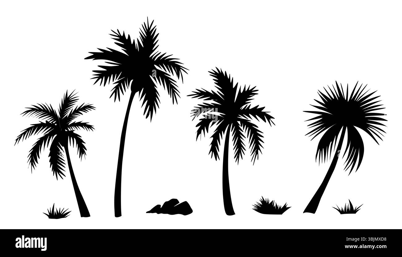 Set of palm tree black silhouettes isolated Stock Vector Image & Art ...