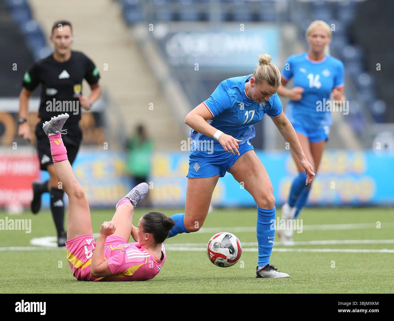 Falkirk, Scotland, June 2nd 2025: Diljá Ýr Zomers of Iceland vies with ...