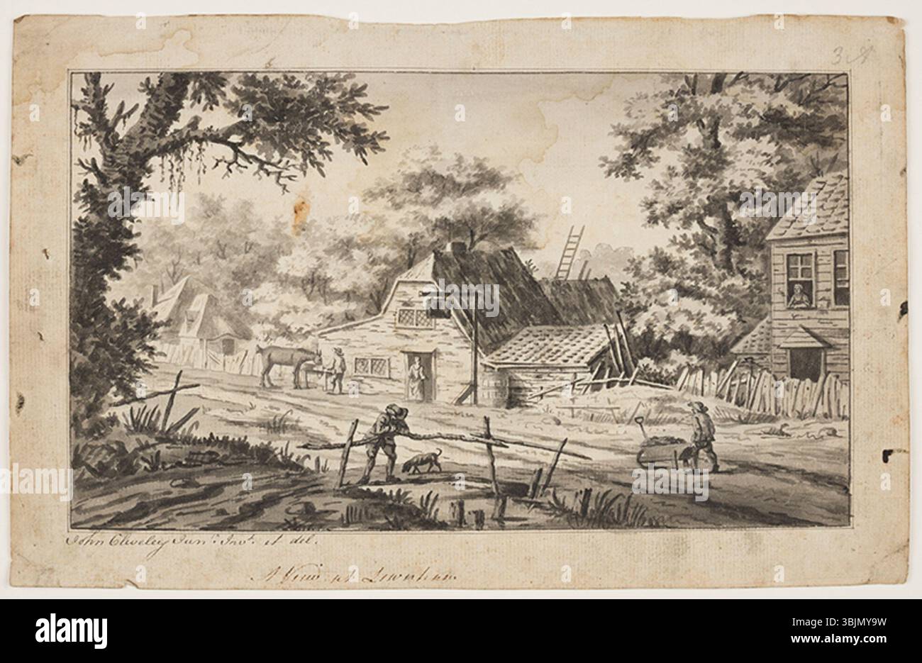 John Cleveley Junior’s 1770 pen and ink drawing, 'A View at Lewisham ...