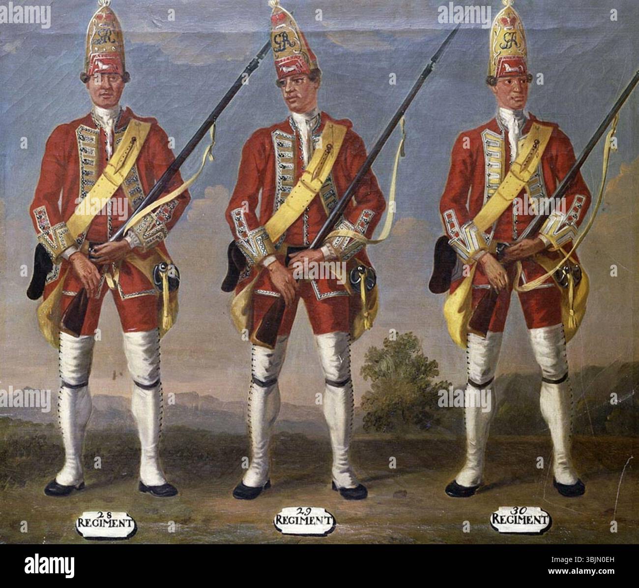 This 1751 oil painting by David Morier shows grenadiers from the 28th ...