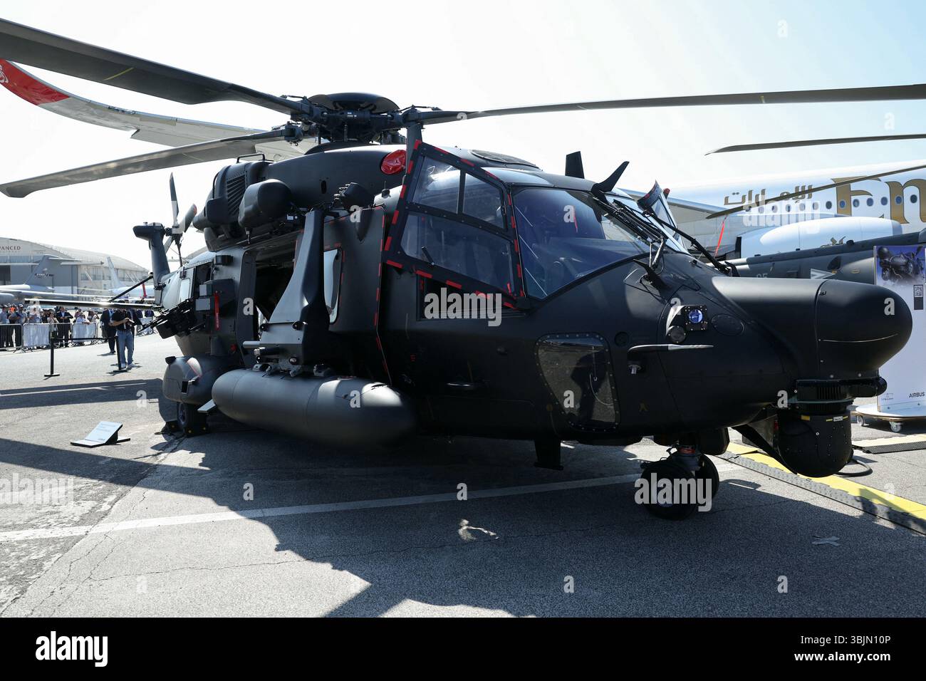 Le Bourget, France. 16th June, 2025. An Airbus NH90 multi-role military helicopter is exhibited ...