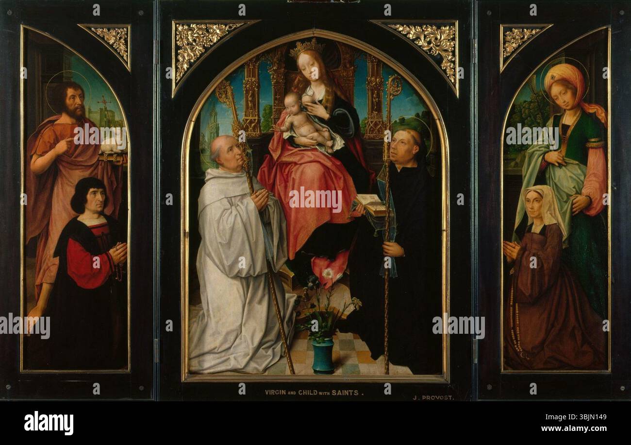 Jan Provoost’s triptych (circa 1525) depicts the Virgin and Child ...