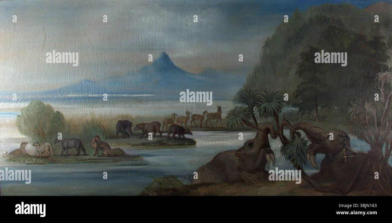 Oil on canvas painting by Benjamin Waterhouse Hawkins depicting mammals ...