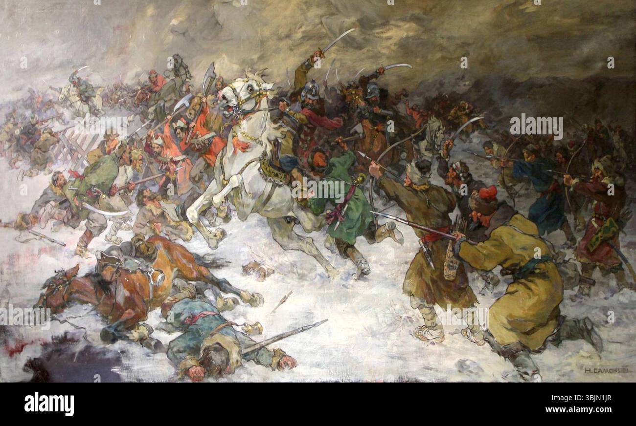 Nikolai Samokish's 1936 painting depicts a key battle of the Razin ...