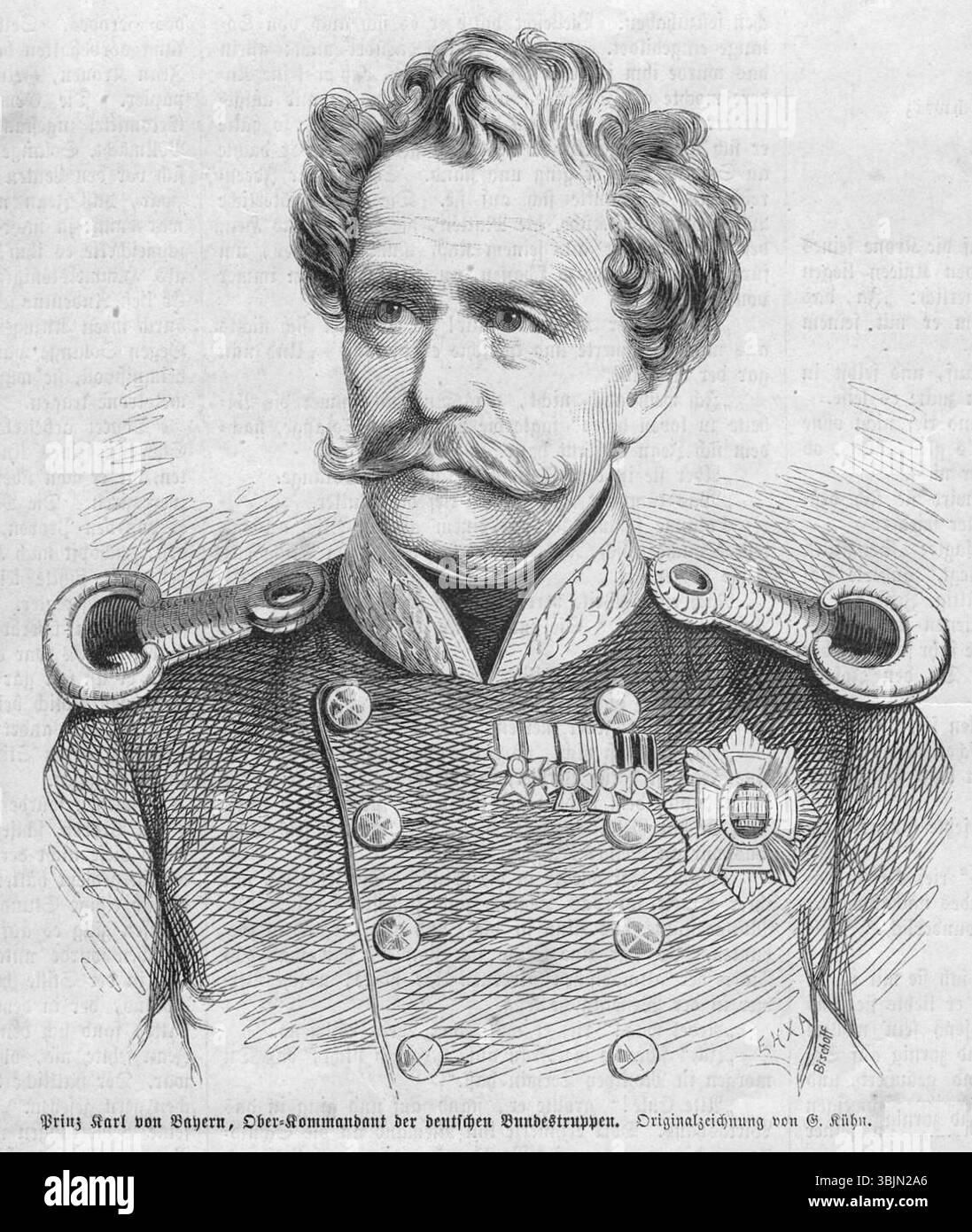 A 1866 engraving of Prince Karl of Bavaria, the Commander of the German ...