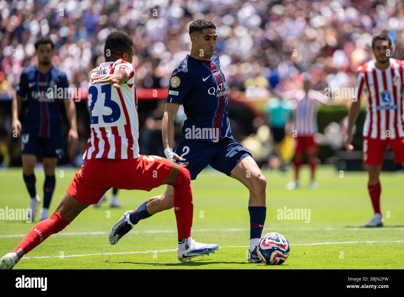 Paris Saint-Germain defender Achraf Hakimi (2) takes a shot against ...