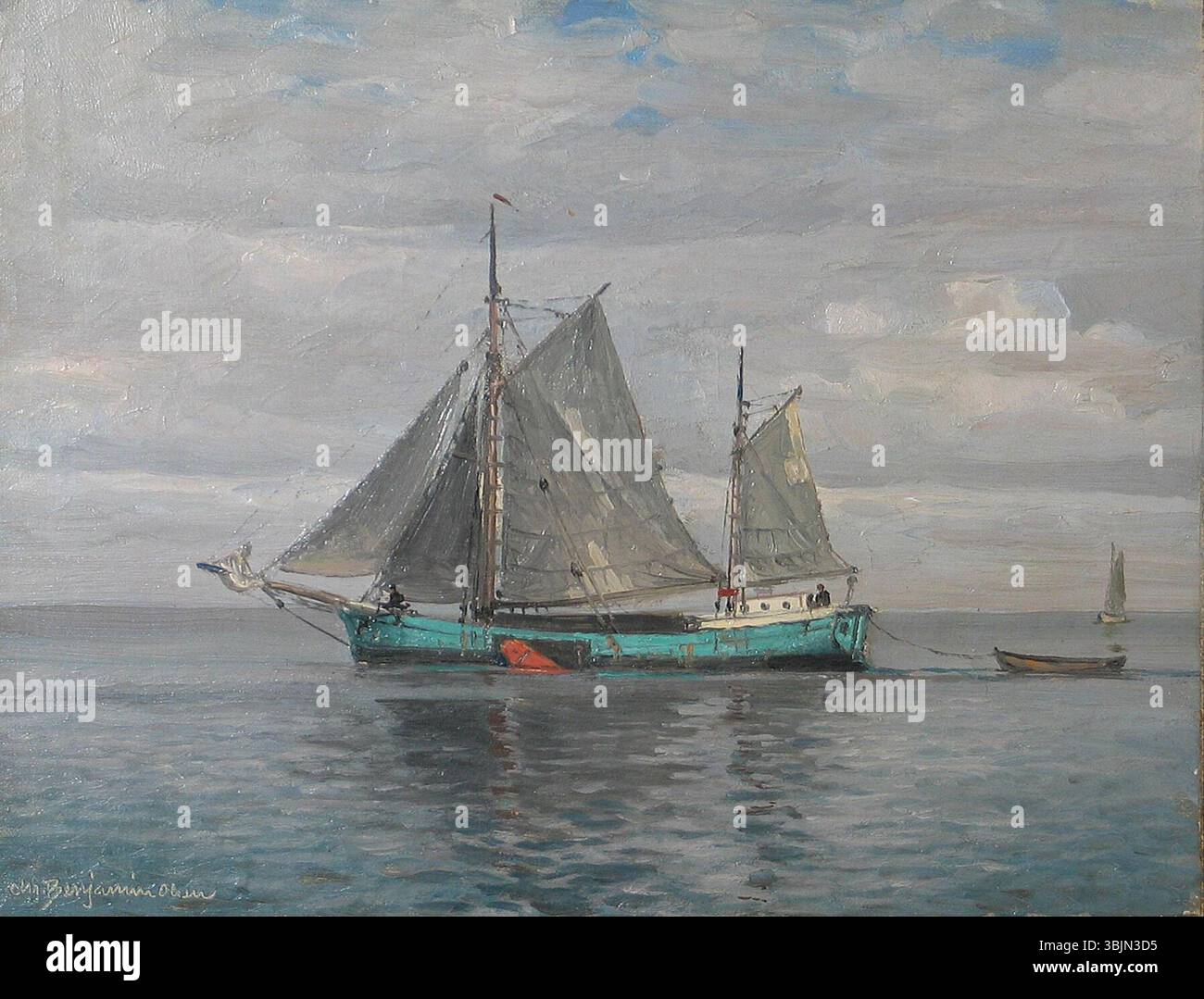 Christian Benjamin Olsen’s painting, 'Marine med fiskekutter' (Fishing ...