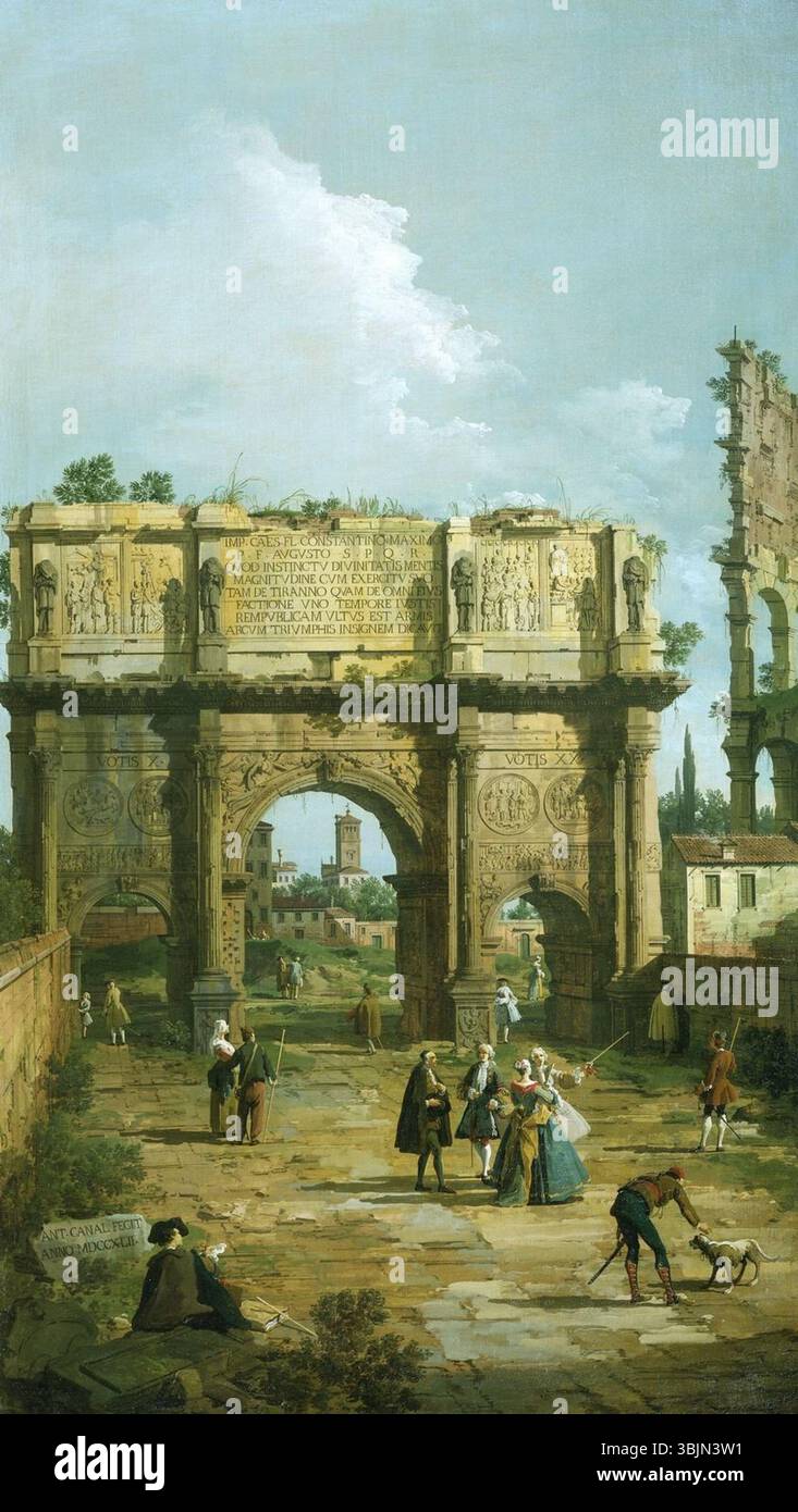 Canaletto painted The Arch of Constantine in Rome in 1742. This oil on ...