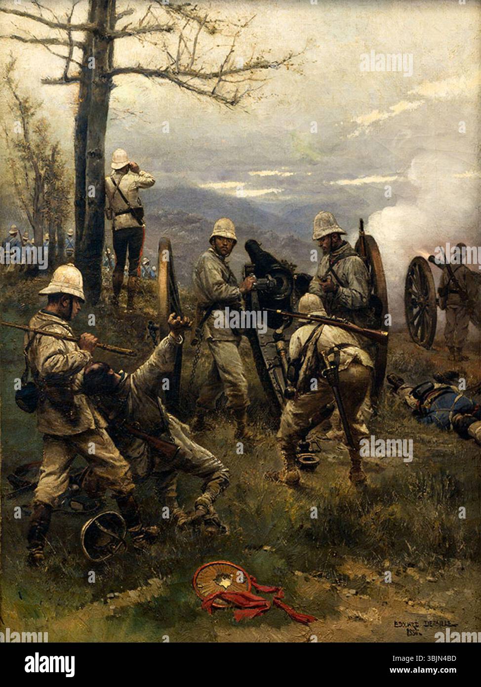 Édouard Detaille's 1886 painting 'Battle Scene' presents a detailed ...