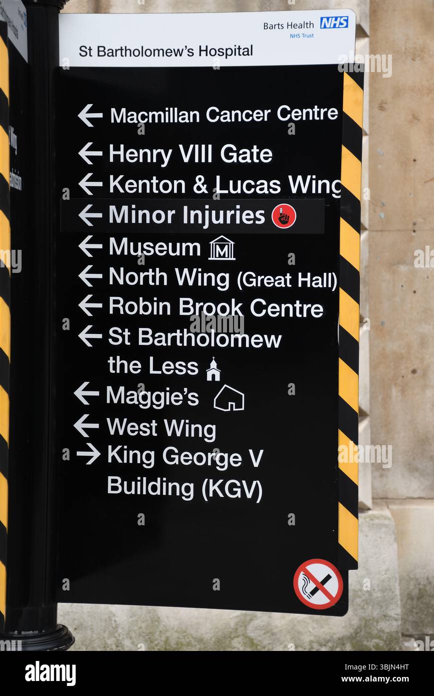 Sign indicating the main sections of St Bart's hospital, Internal ...