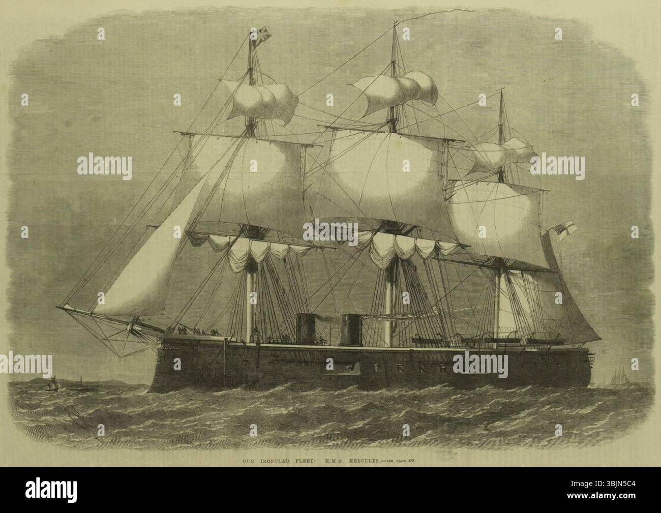 Edwin Weedon’s 1868 wood engraving depicts HMS Hercules, an ironclad ...