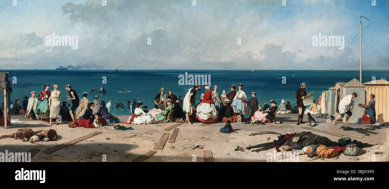‘Les Bains de Mer, Plage d’Etretat’ by Eugène Poittevin (1806–1870) is ...
