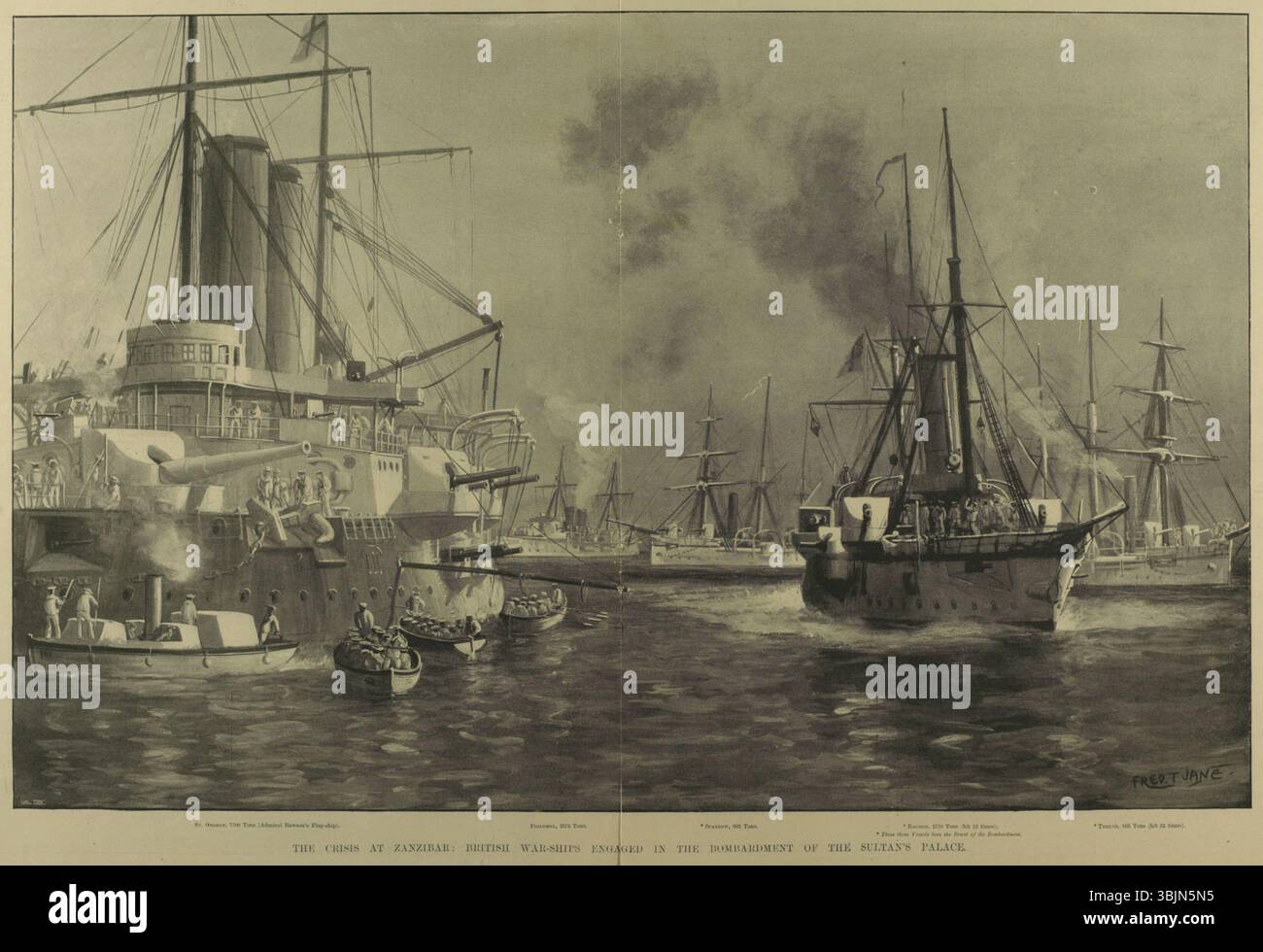 An 1896 illustration showing British warships HMS St George, HMS ...