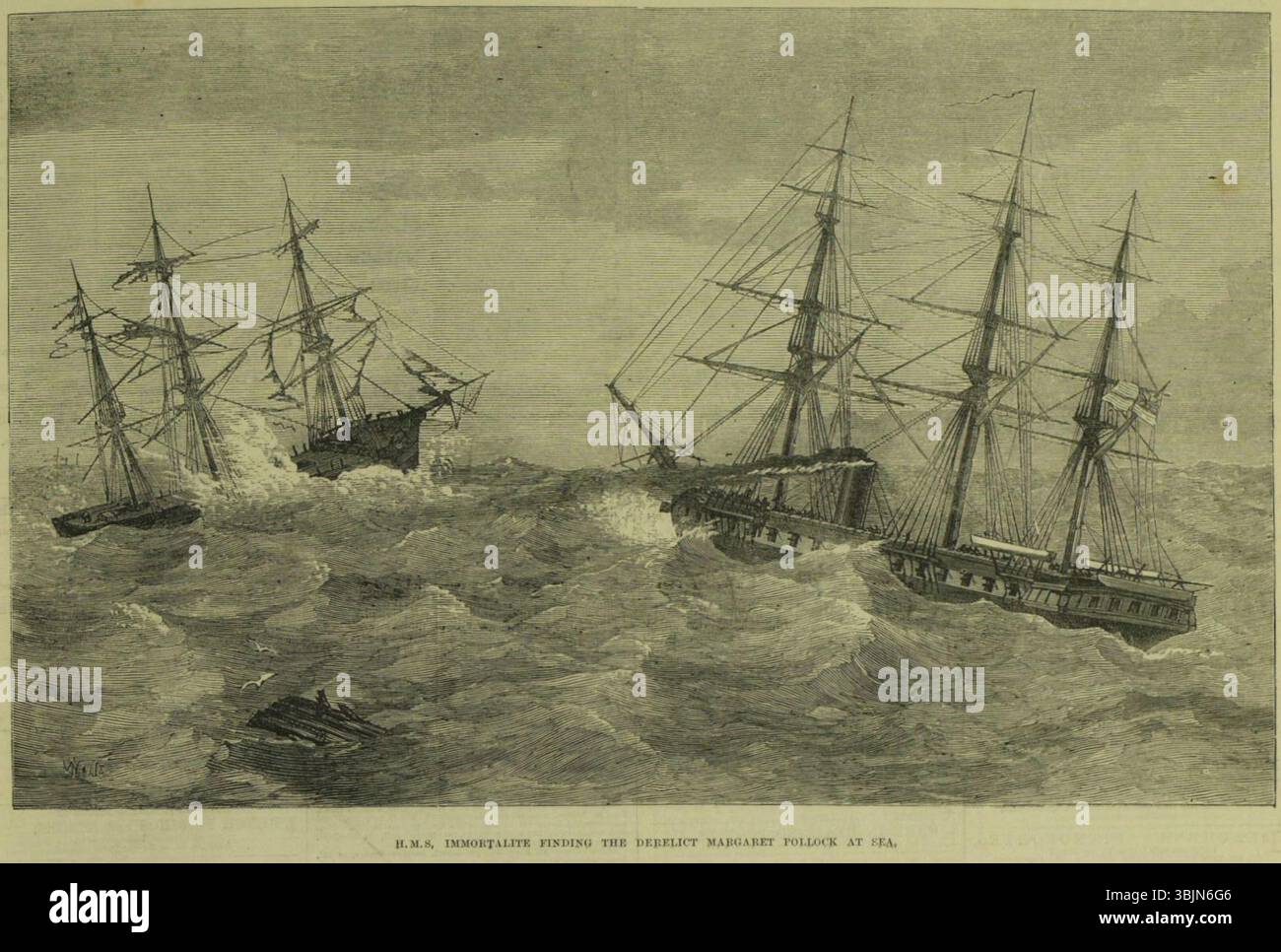 The illustration 'HMS Immortalite Finding the Derelict Margaret Pollock ...