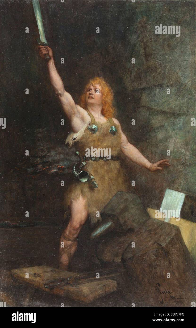 'Siegfried in der Schmiede' (1900) by Ferdinand Leeke depicts the ...