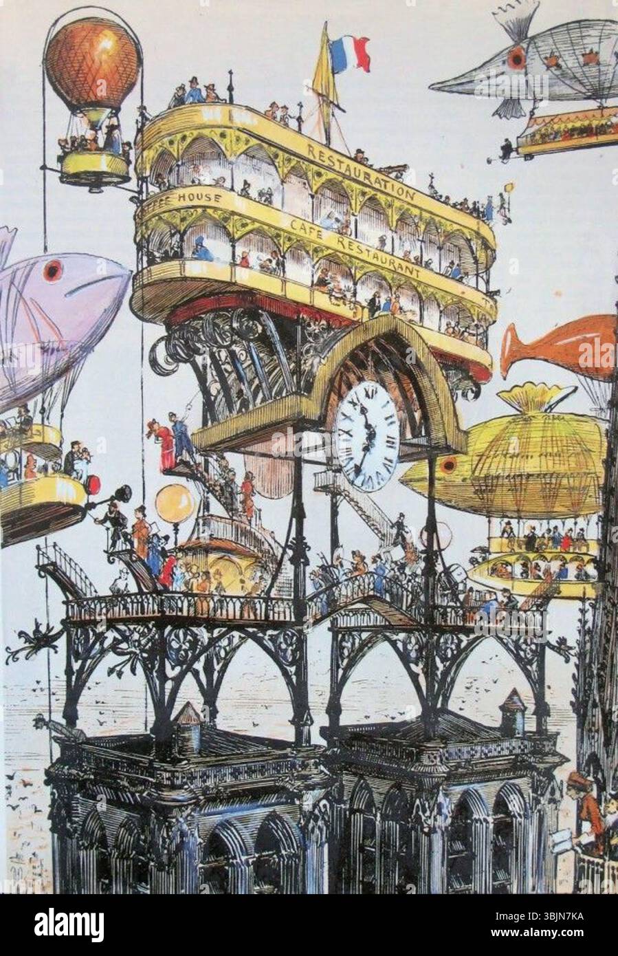 Albert Robida’s colored illustration 'ND de Paris' from 1883 presents a ...