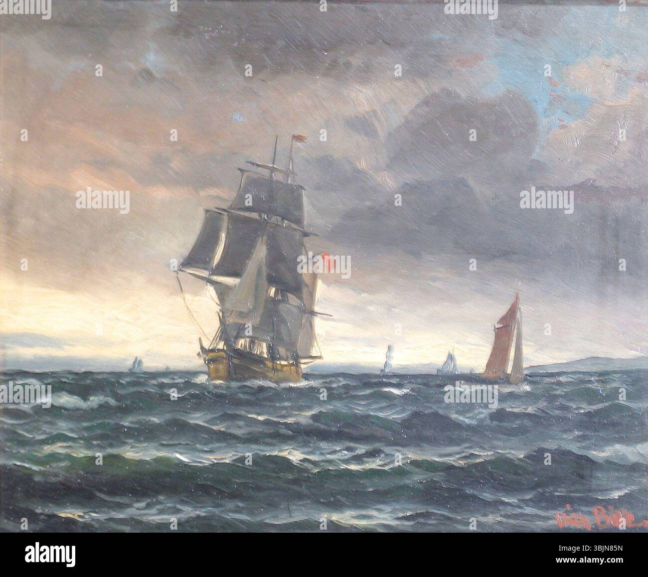 Vilhelm Bille’s painting 'Sailing Ships under Dark Skies' portrays ...