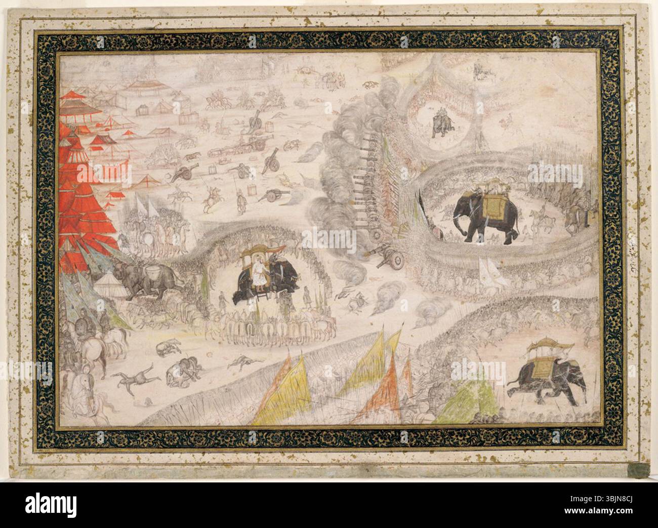 Attributed to Payag (1595–1655), this painting depicts the Battle of ...
