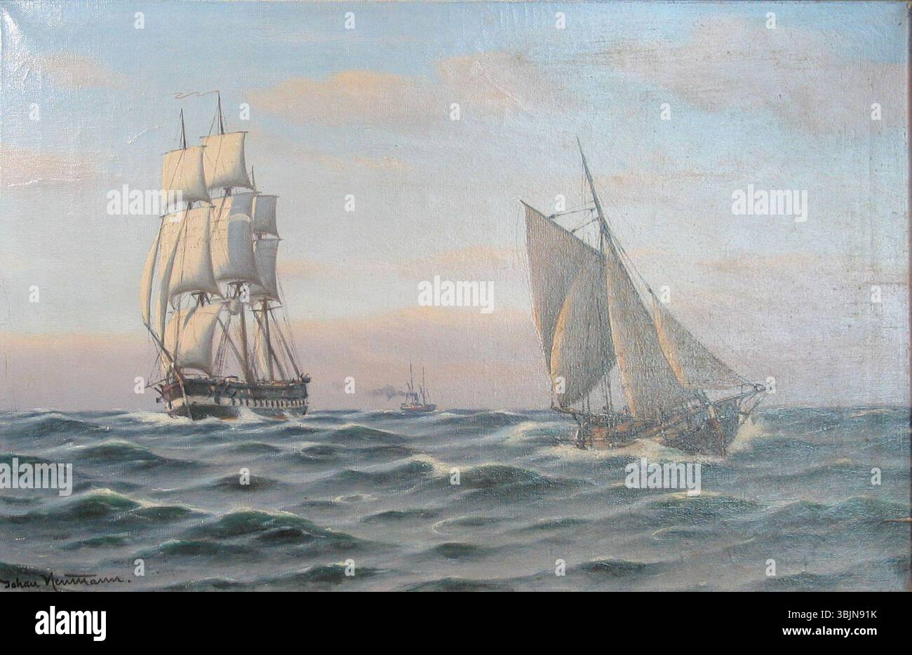 Johan Neumann’s painting 'Marine med Fregatten Jylland' features the ...