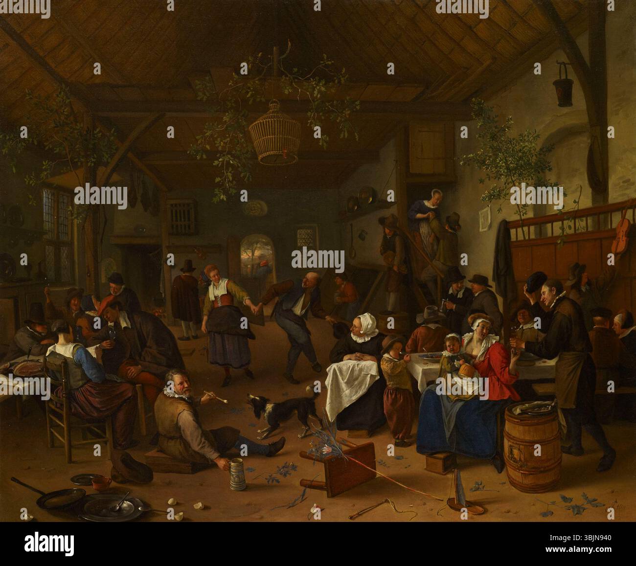 Circa 1670 oil on canvas by Jan Steen showing a lively scene of ...