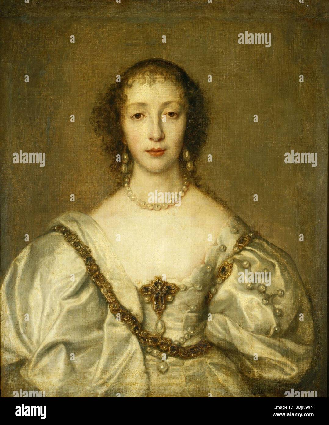 This 1638 portrait by Anthony van Dyck shows Queen Henrietta Maria, the ...