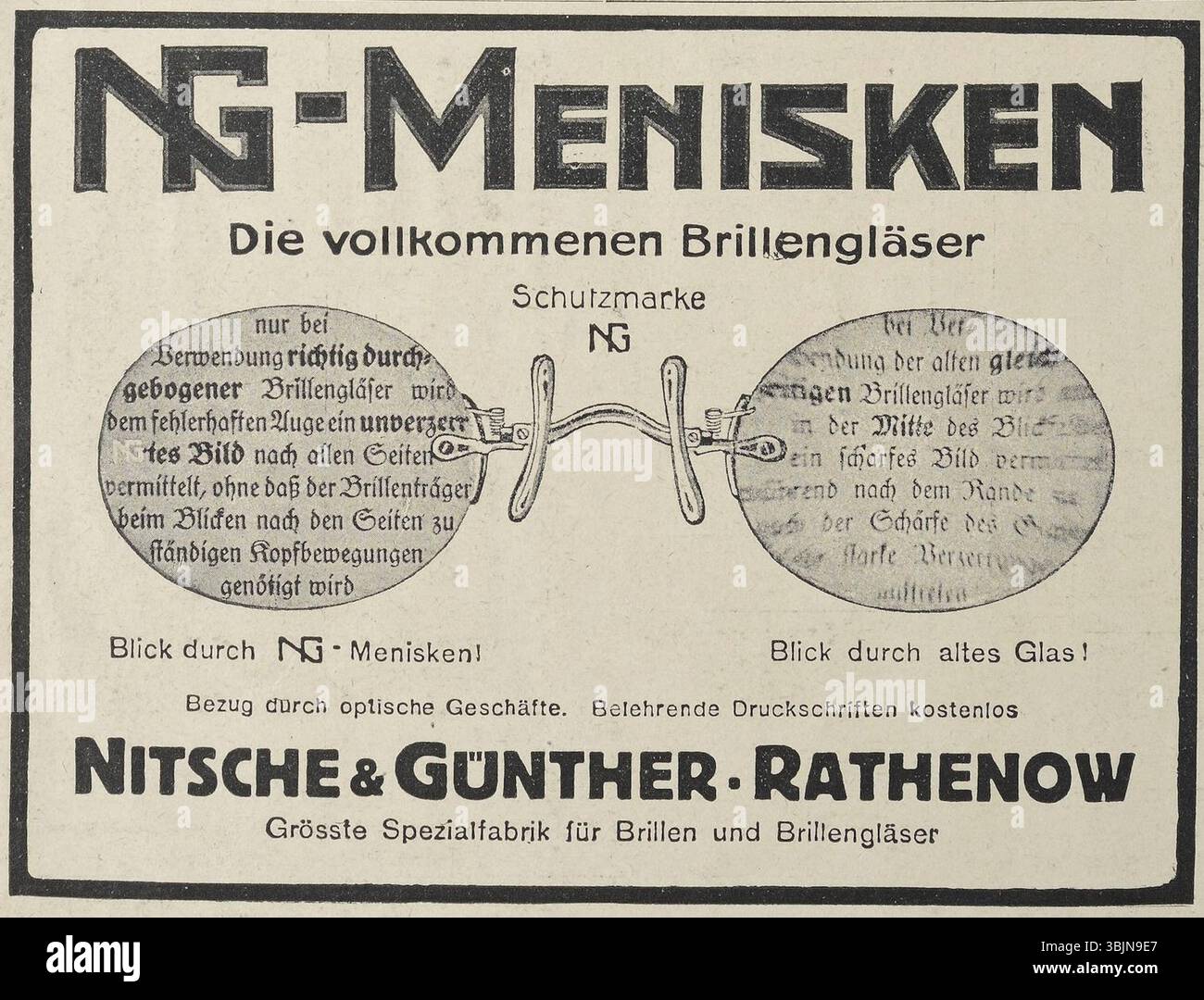 'Nitsche & Günther Menisken, die vollkommenen Brillengläser' (1919) is ...