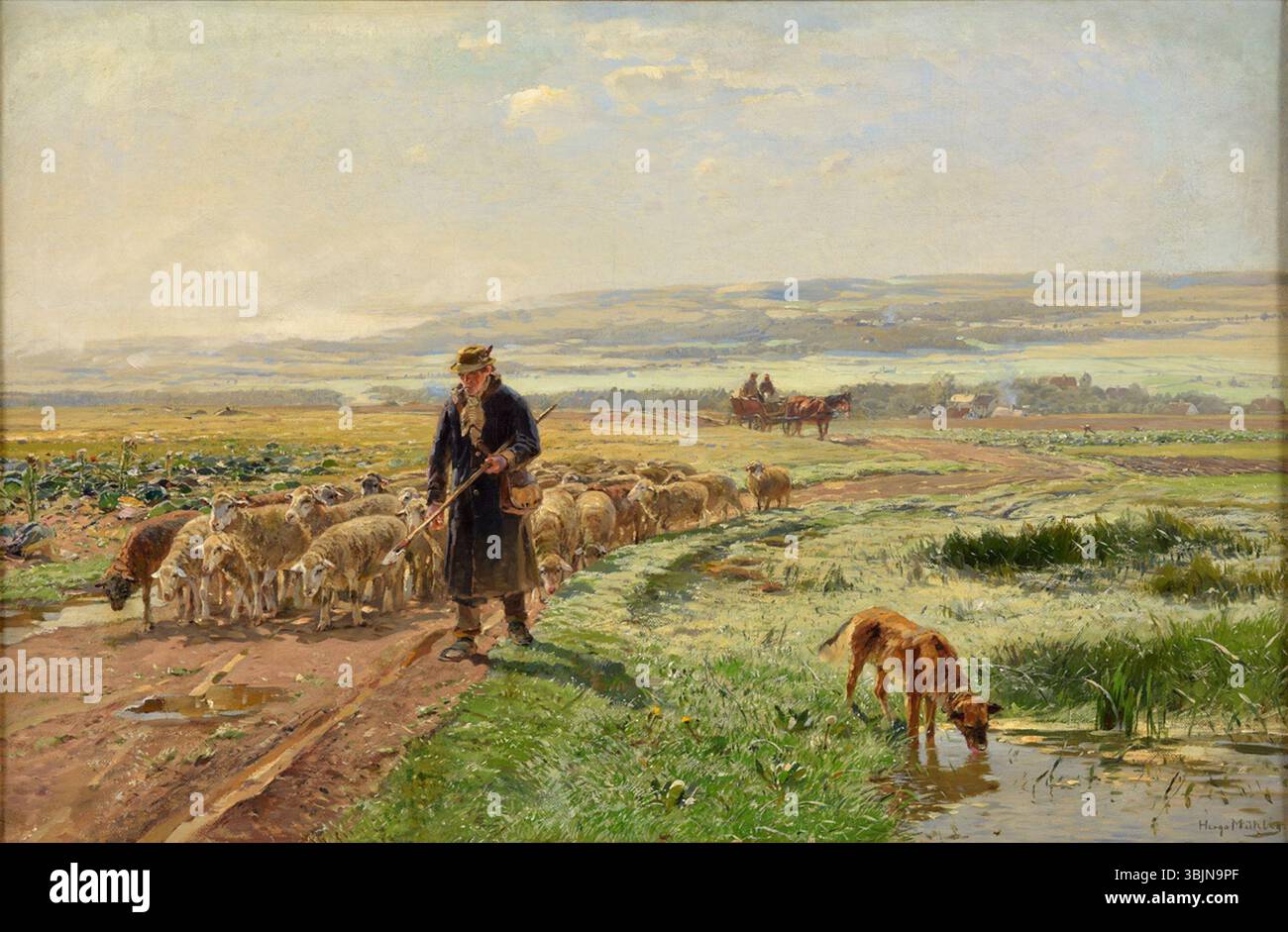This oil painting by Hugo Mühlig depicts a wide Hessian landscape ...