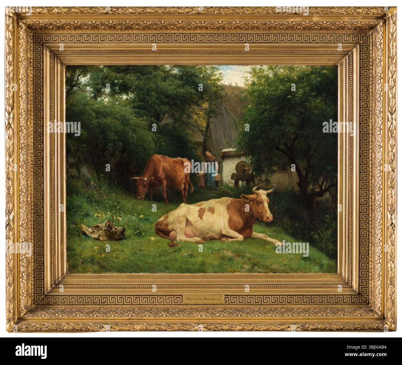 *Cows* (1878) by Otto Bache depicts a rural scene with cows grazing ...