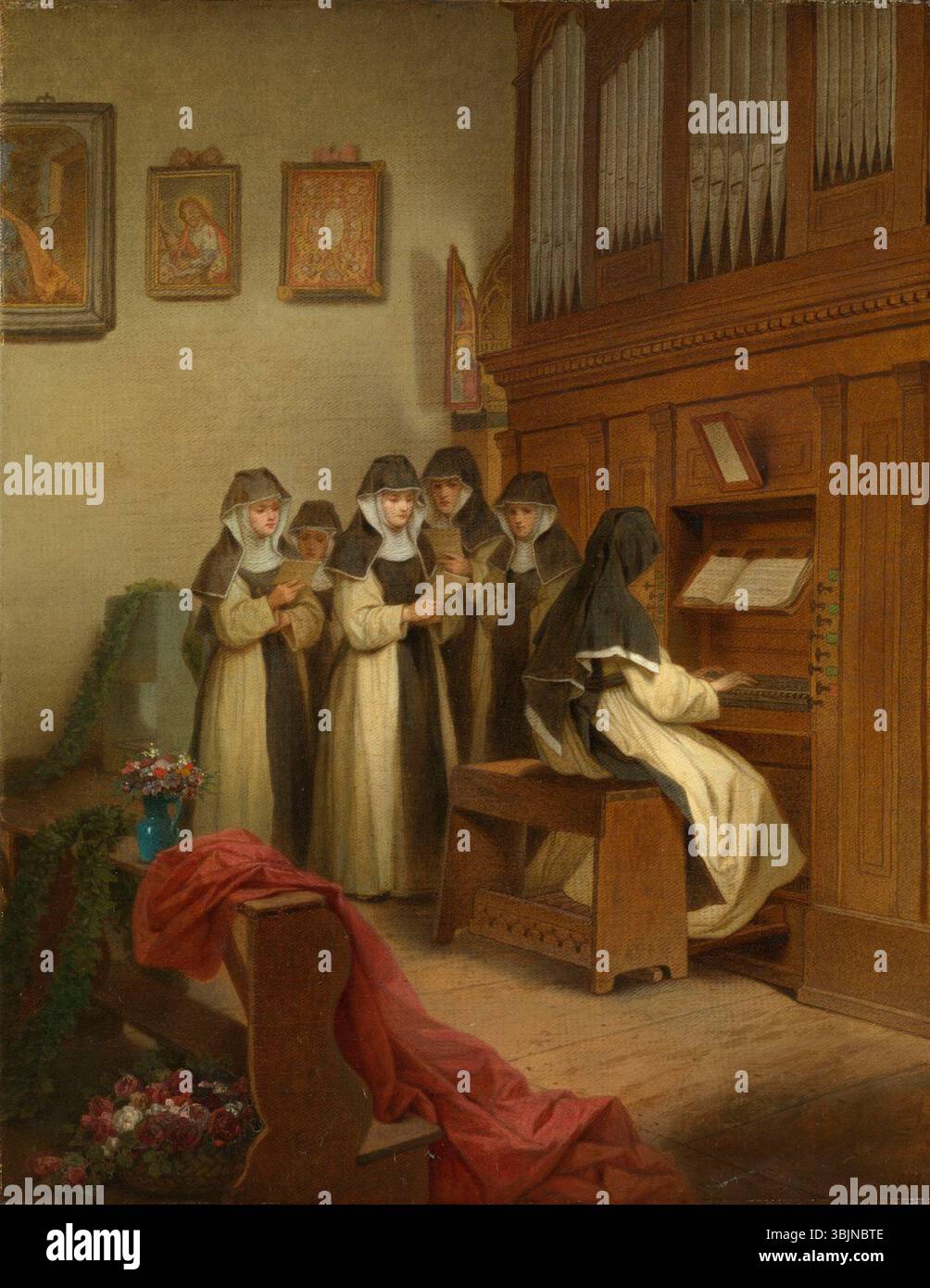 Johann Grund’s 1872 oil painting *Nuns Singing in the Chapel of ...