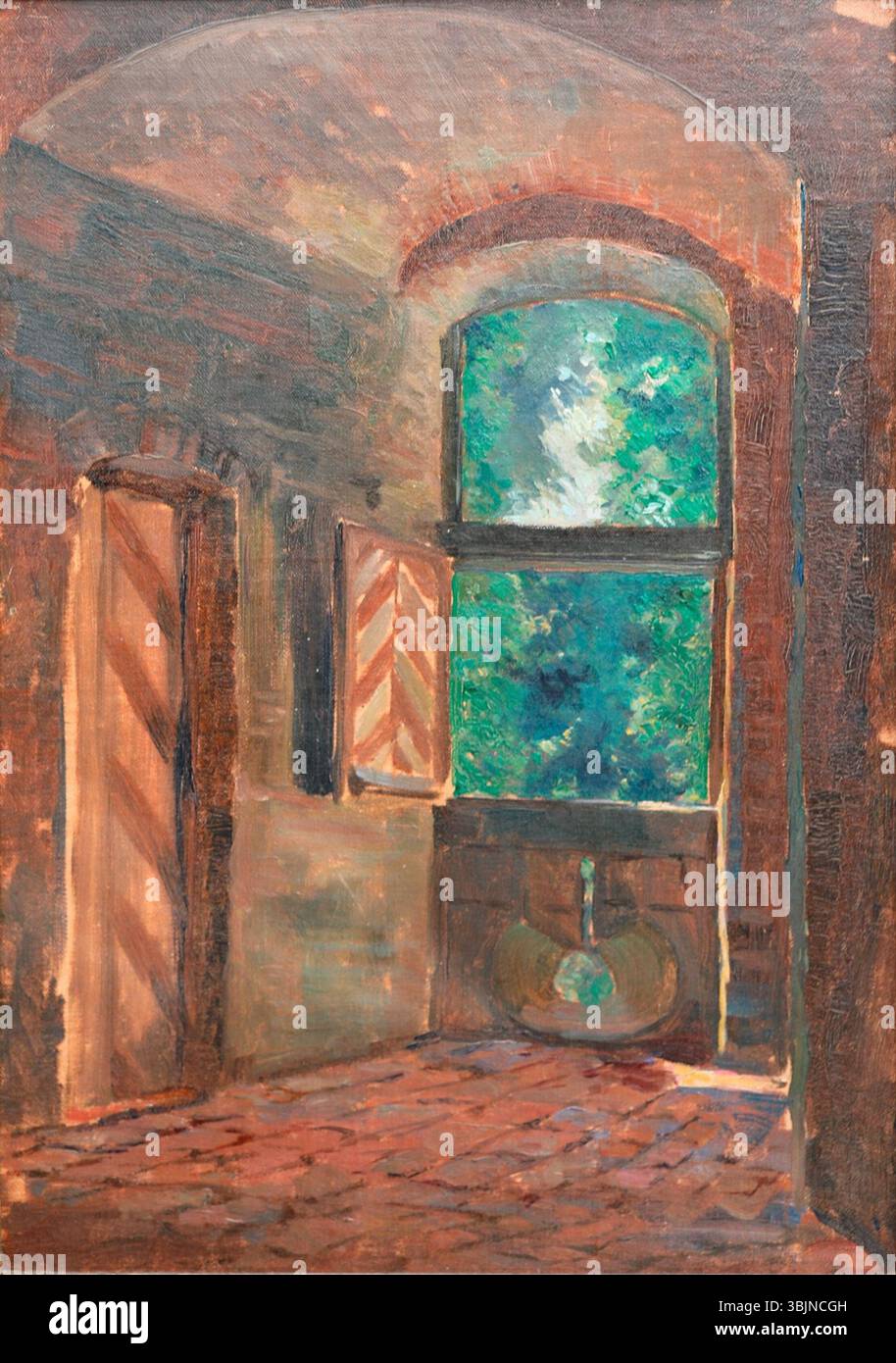 The painting 'Hal met halfopenslaande deur' by Franz Seraph Haindl ...