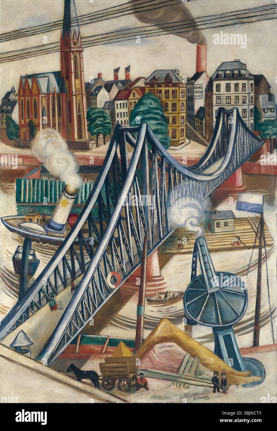 Max Beckmann’s 1922 oil on canvas painting 'The Iron Bridge' portrays a ...