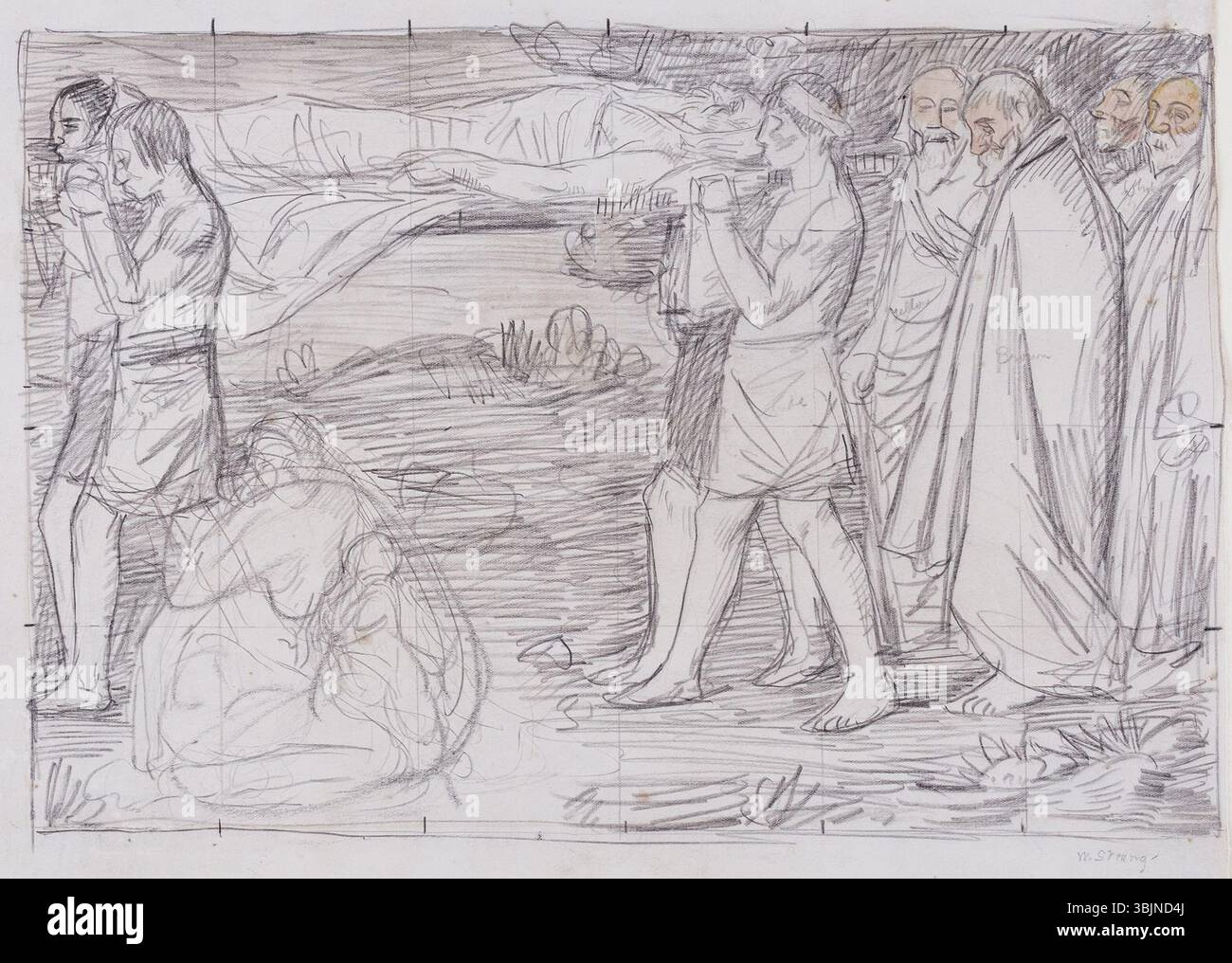 William Strang’s *The Burial of Adam* (circa 1899) is a pencil and ...