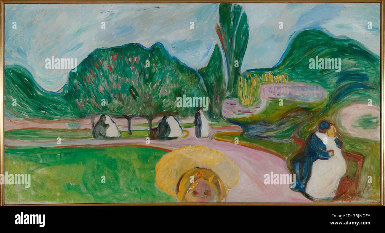 Edvard Munch’s oil on canvas painting 'Kissing Couples in the Park (The ...