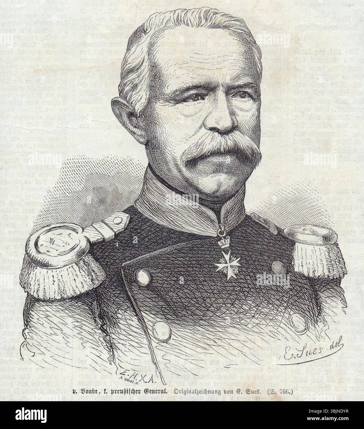 This original 1866 drawing by E. Sues depicts Adolf von Bonin, a Royal ...