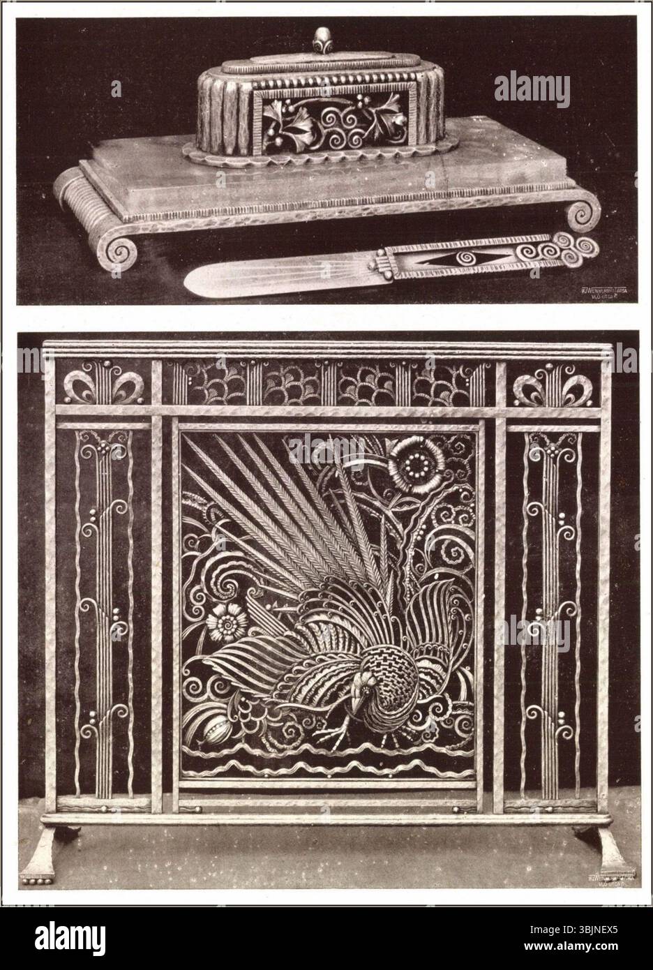 Paul Kiss created a forged and silver-plated inkstand with paper cutter in 1925. The design ...