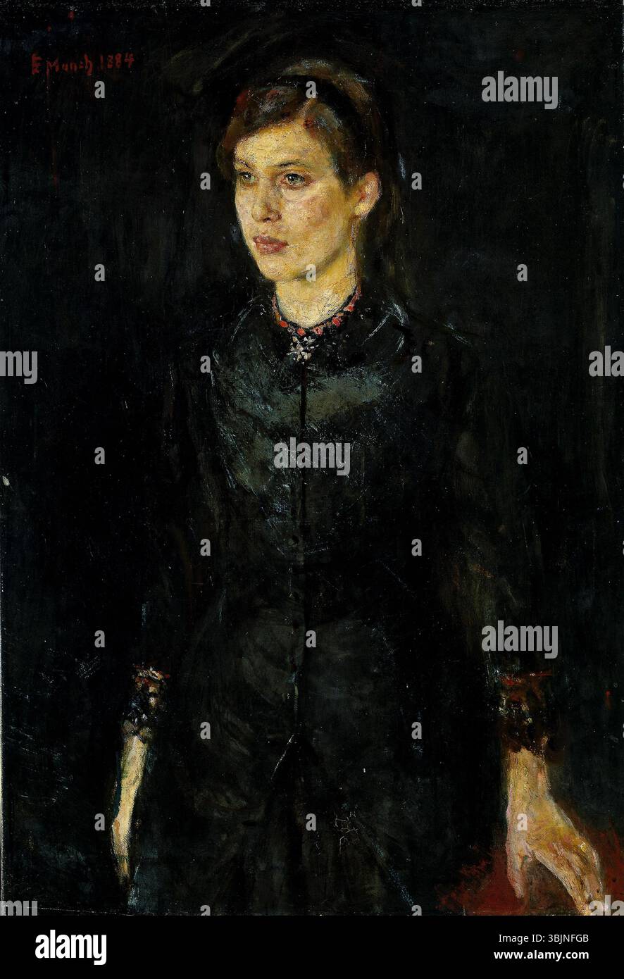 *Inger in Black* (1884) by Edvard Munch depicts a portrait of Inger ...