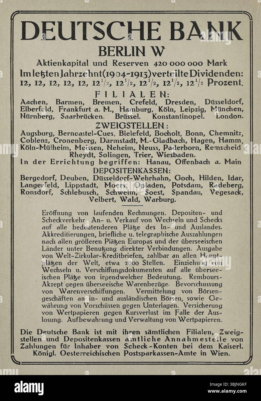 'Deutsche Bank Berlin W, Werbeanzeige' from 1914, is an advertisement ...