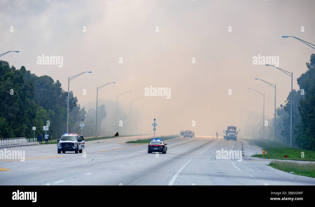 Miami, FL USA - June 14, 2025: Massive fire burning in Miami By Chrome ...