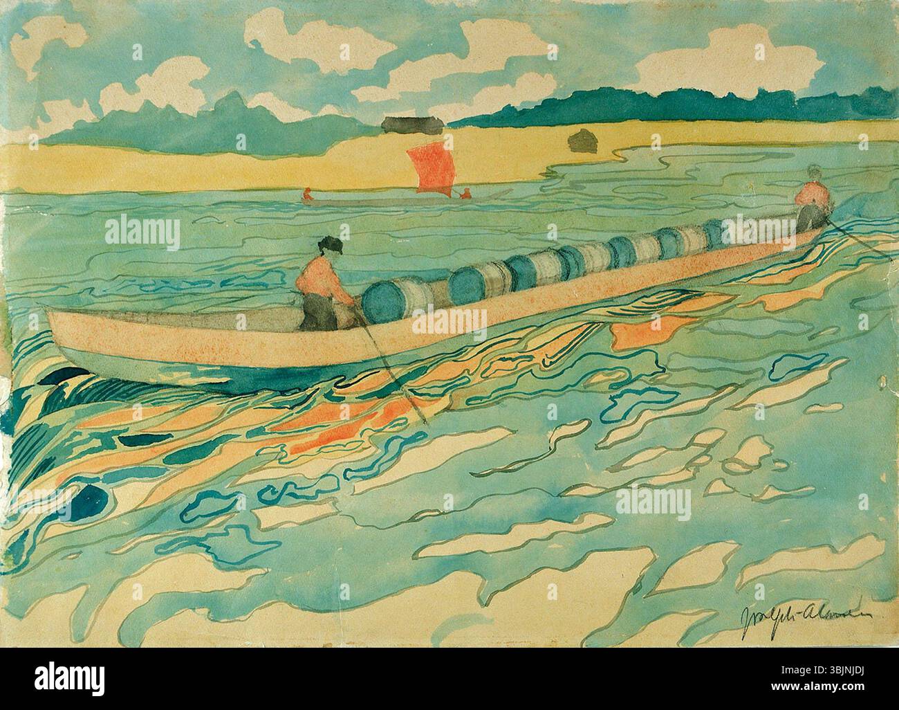 Joseph Alanen’s 'Tar Boat' (circa 1915) is a watercolor painting that ...