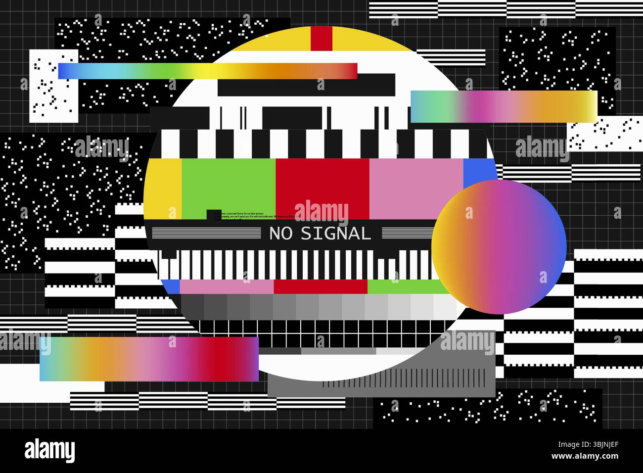 No signal banner or retro tv background with pixel glitch. Vintage ...