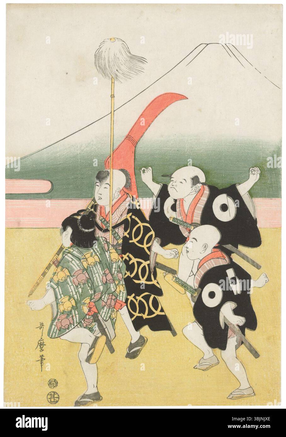 Kitagawa Utamaro's woodblock print, 'Boys' Hawking Party in Front of ...