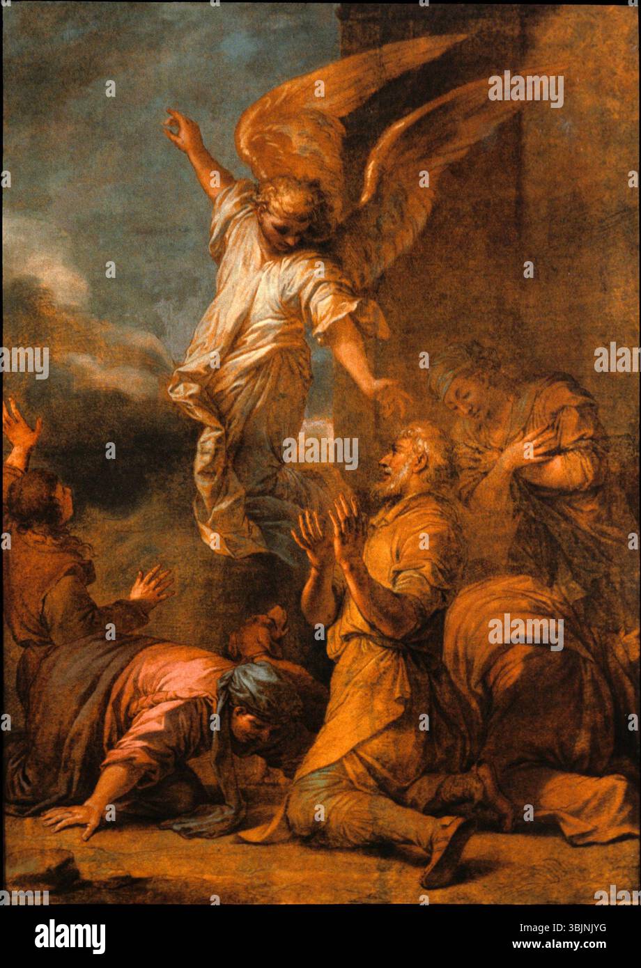 Salvator Rosa’s 1662 oil painting 'The Angel Leaving the House of ...