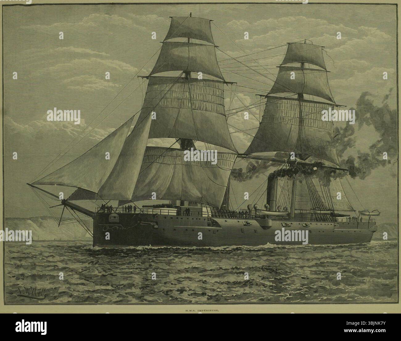 Illustration from March 21, 1885, shows HMS Imperieuse, an armed ...